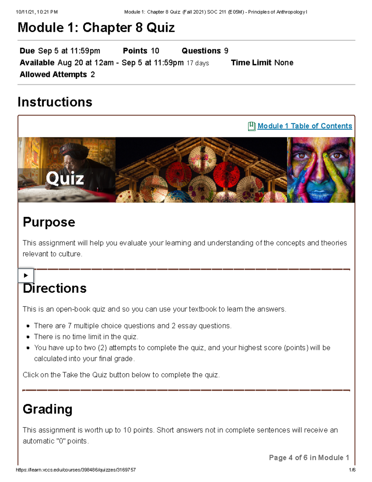 Module 1 Chapter 8 Quiz (Fall 2021) SOC 211 (E05M) - Principles of Anthropology I - Copy ...