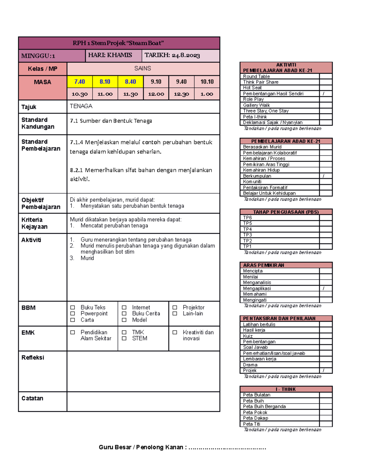 Template RPH STEM - templet - RPH 1 Stem Projek “Steam Boat” MINGGU: 1 ...