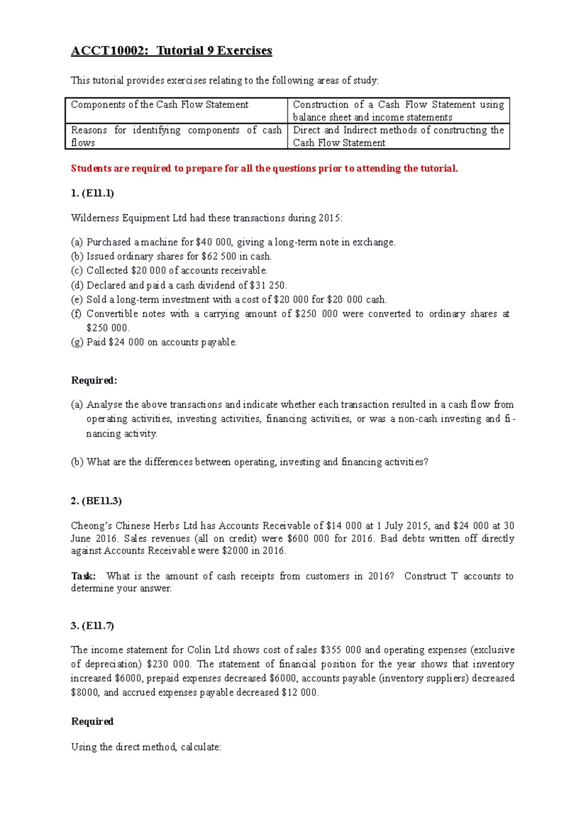 ACCT10002 Tutorial 9 In-class Exercises - ACCT10002: Tutorial 9 Exercises This tutorial provides ...