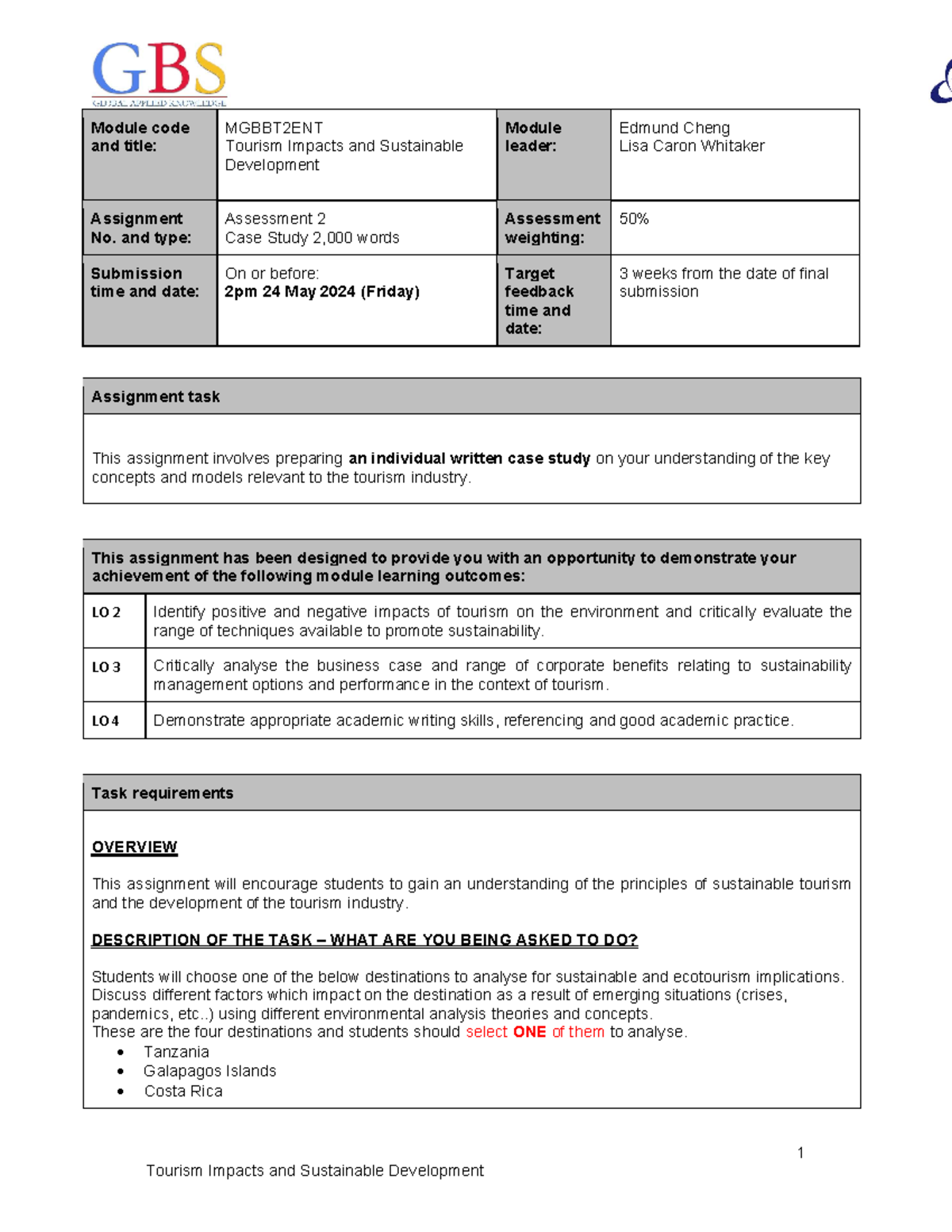 Case Study - Assignment Brief and Guide TISD Jan 22 - 1 Assignment task This assignment involves ...