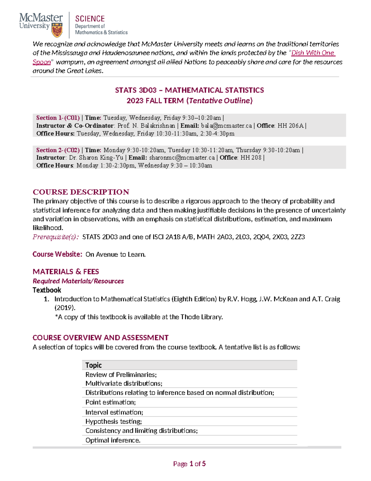 Course Outline Revised - We recognize and acknowledge that McMaster ...