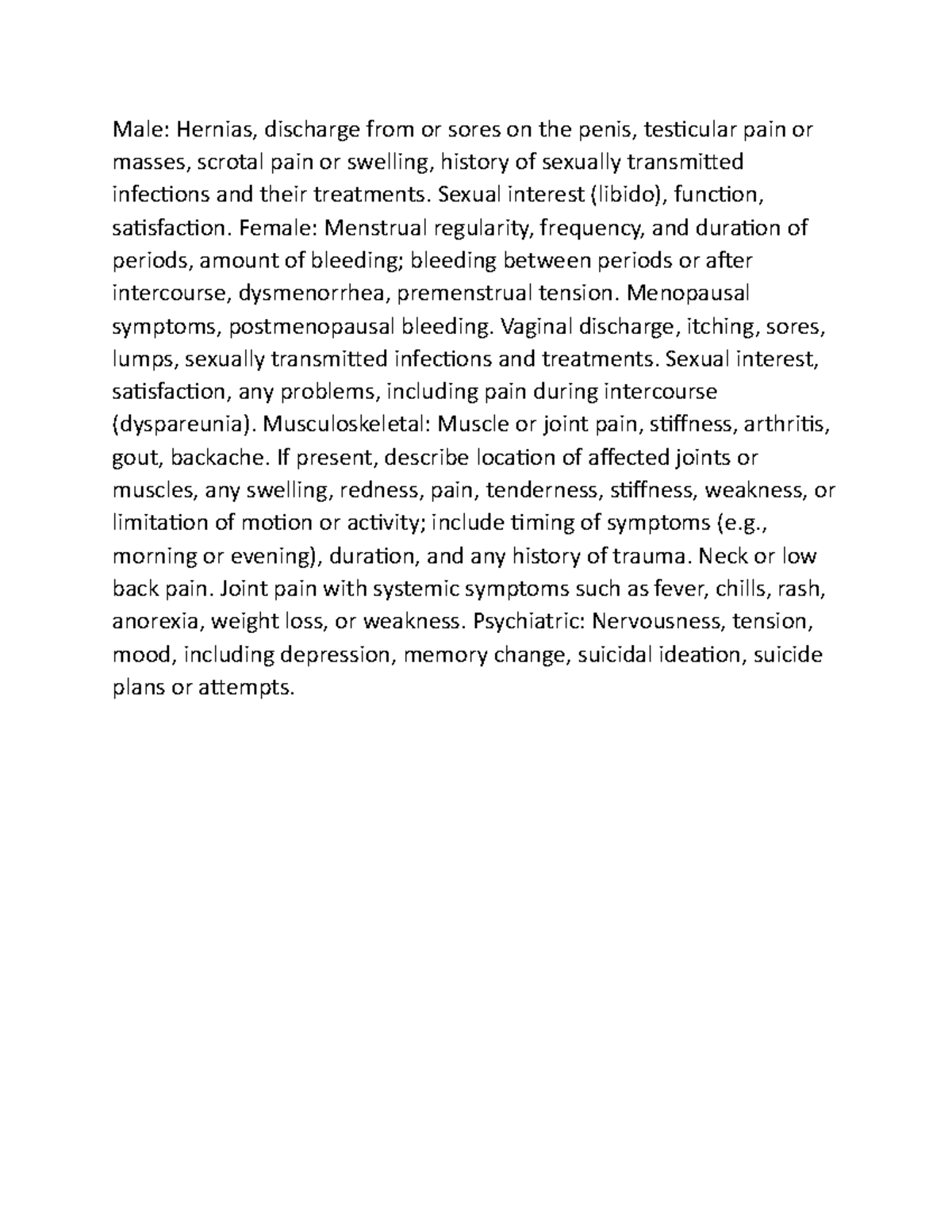 Male - notes - Male: Hernias, discharge from or sores on the penis ...