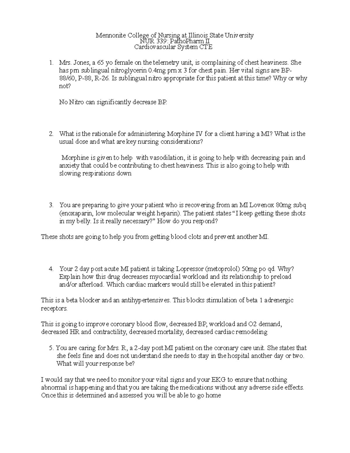 Cardiovascular System CTEF 18 - Mennonite College of Nursing at ...