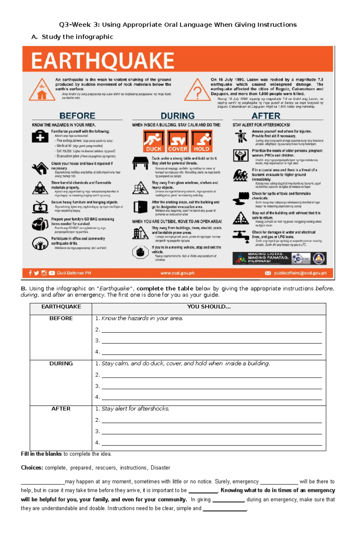 worksheets grade 7 engish - Q3-Week 3: Using Appropriate Oral Language ...