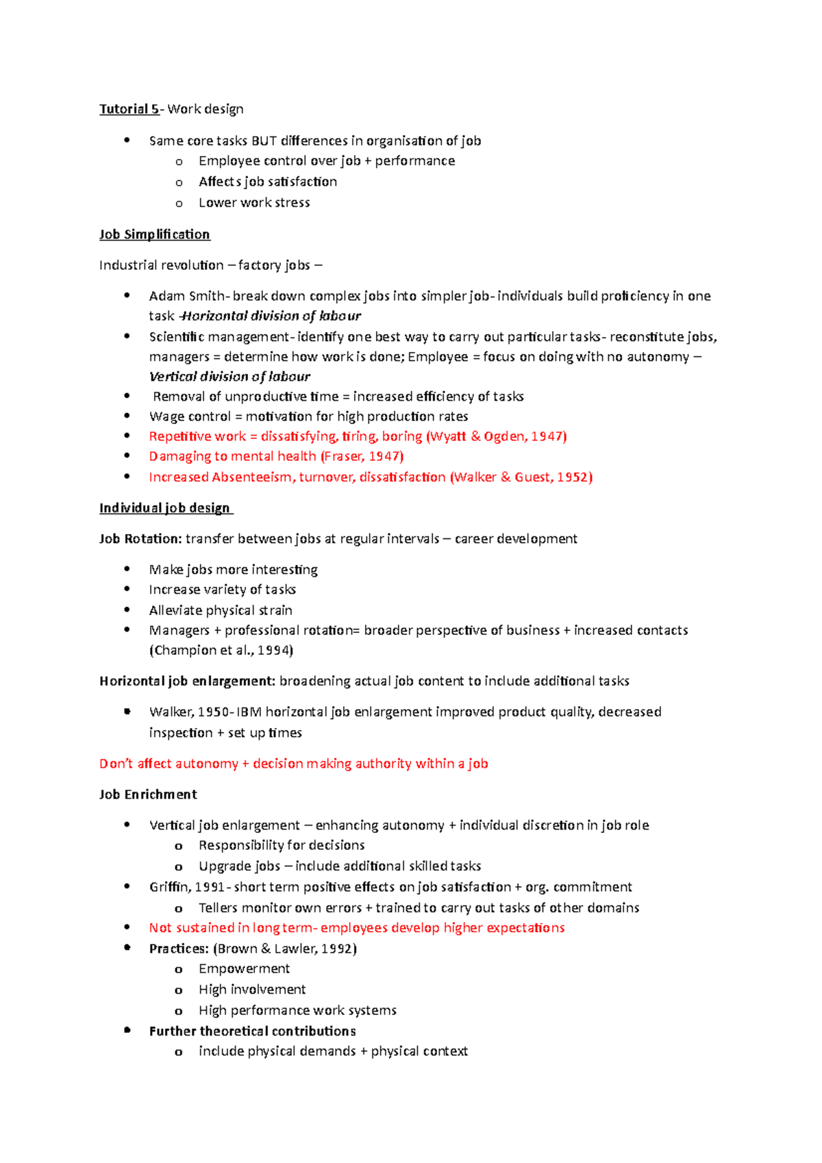 Tutorial 5 - Summary of paper based on job design theories- Parker ...