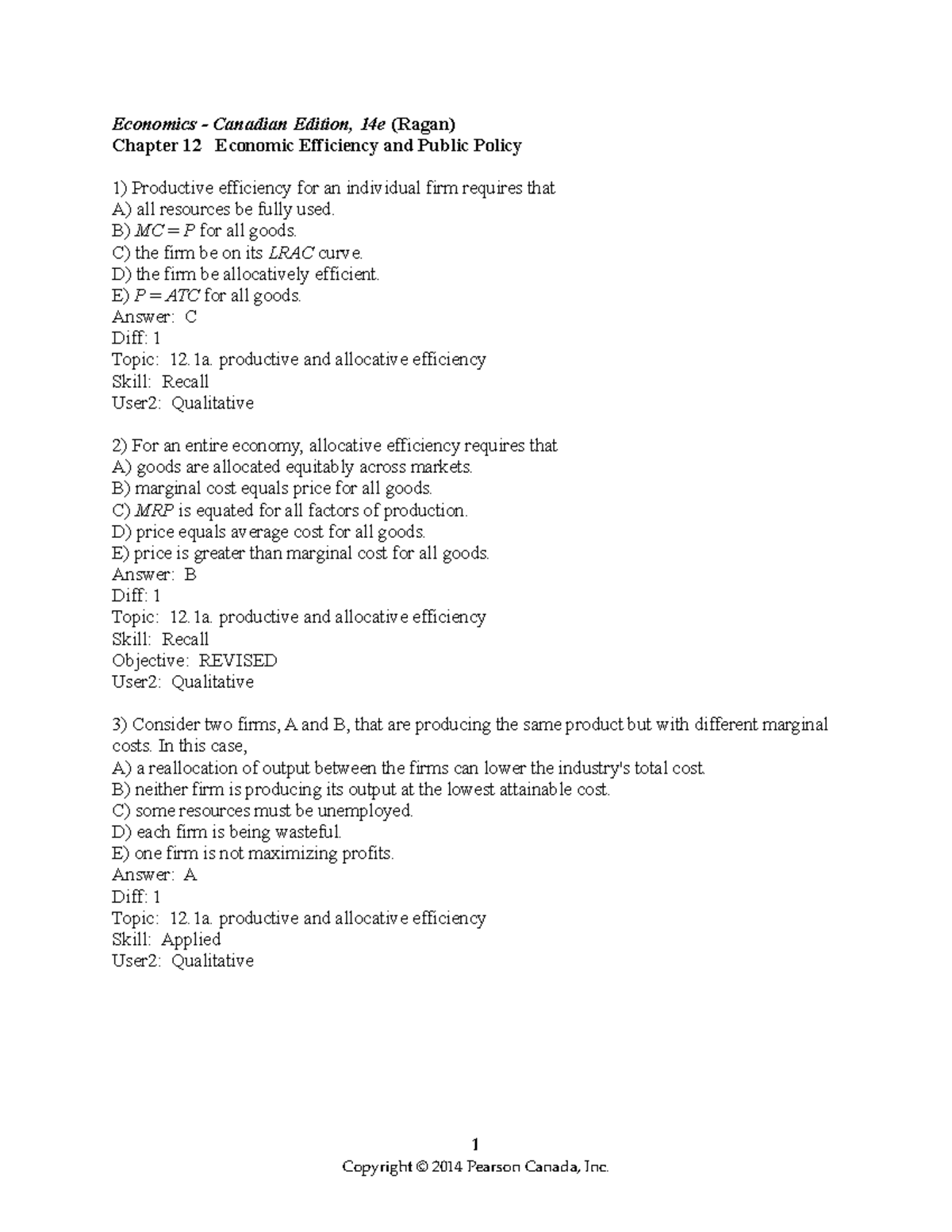 Chapter 12 - Economics Canadian Edition, 14e (Ragan) Chapter 12 ...