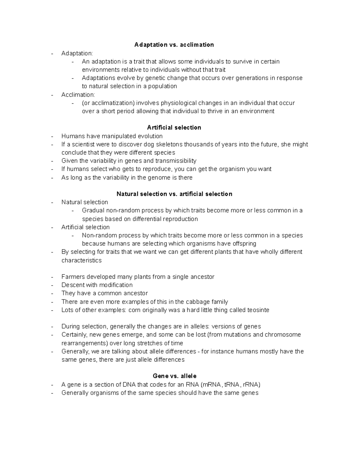 Lecture 2 Notes Adaptation Vs Acclimation Adaptation An Adaptation