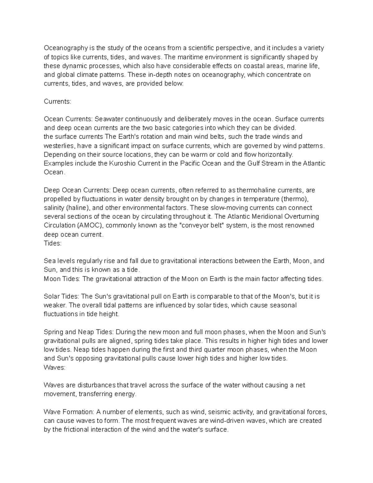Oceanography currents, tides, and waves - Oceanography is the study of ...