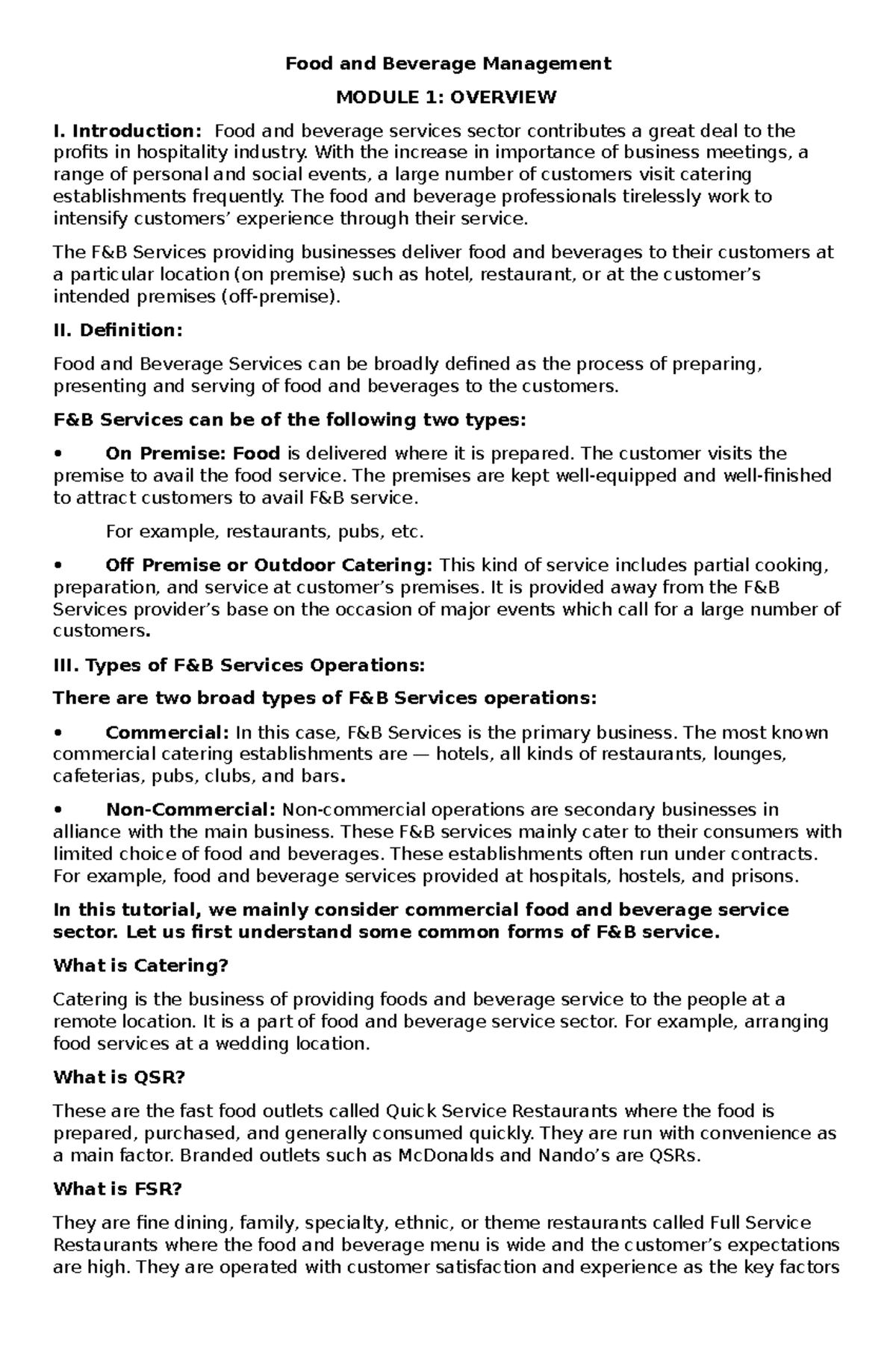 Food And Beverage Management Module Food And Beverage Management