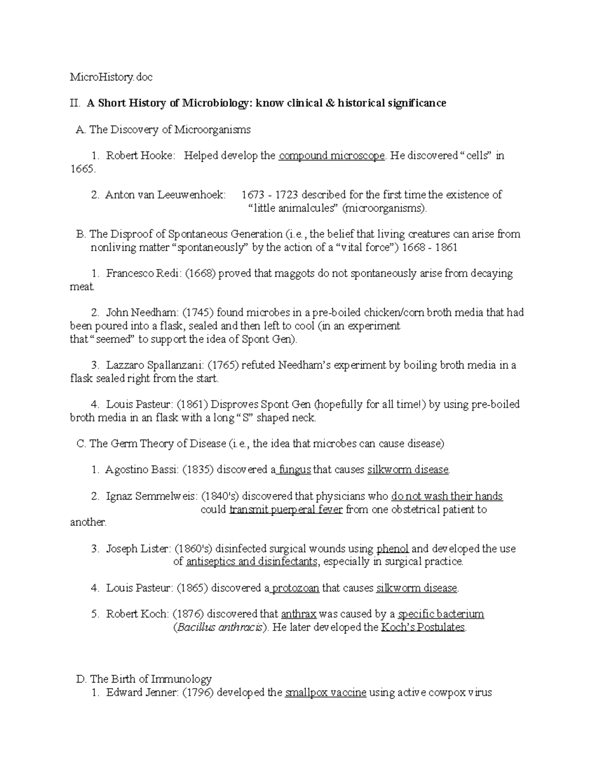 Micro History - MicroHistory II. A Short History of Microbiology: know ...