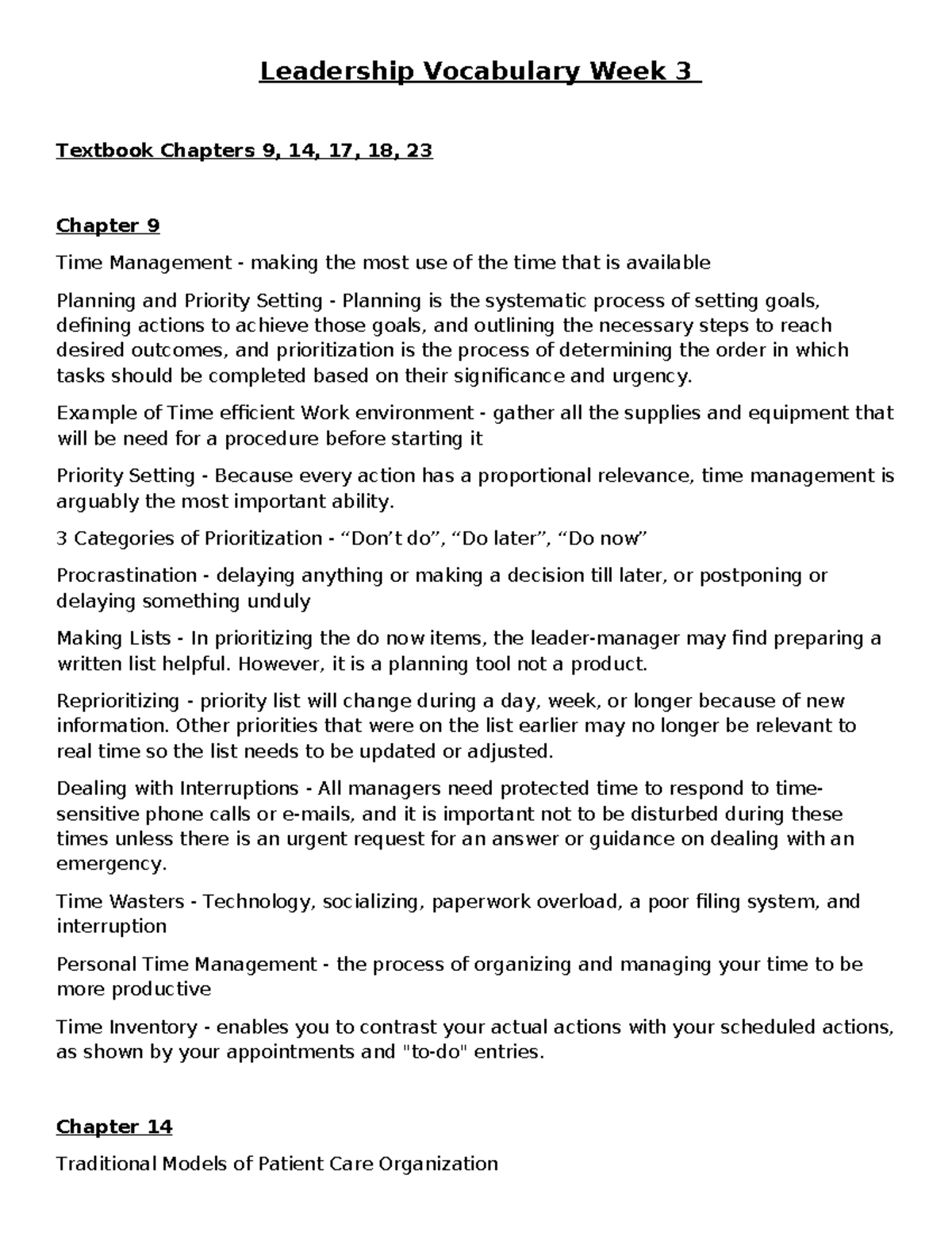 Leadership+Vocabulary Week3 - Example of Time efficient Work ...