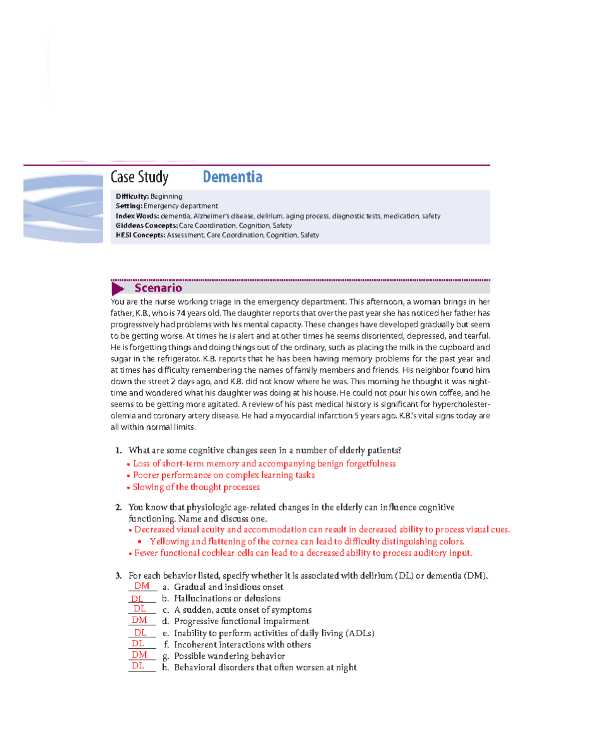 Week 13 Case Study Dementia - Case Study Dementia Difficulty: Beginning ...
