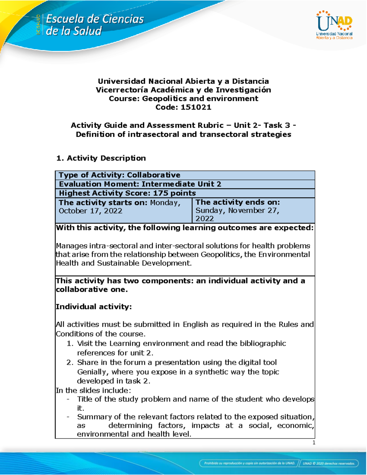 Activity guide and assessment rubric – Unit 2 - Task 3 - Definition of ...