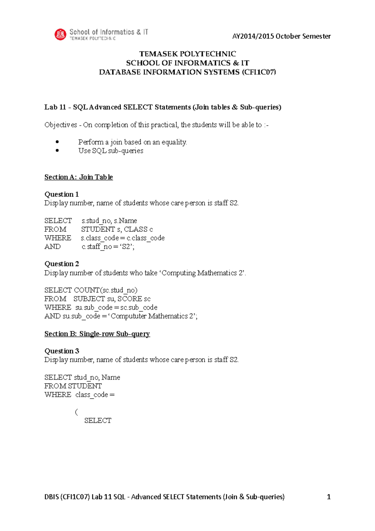 P11 SQL - Advanced Select Statements (Join tables & Sub-queries ...