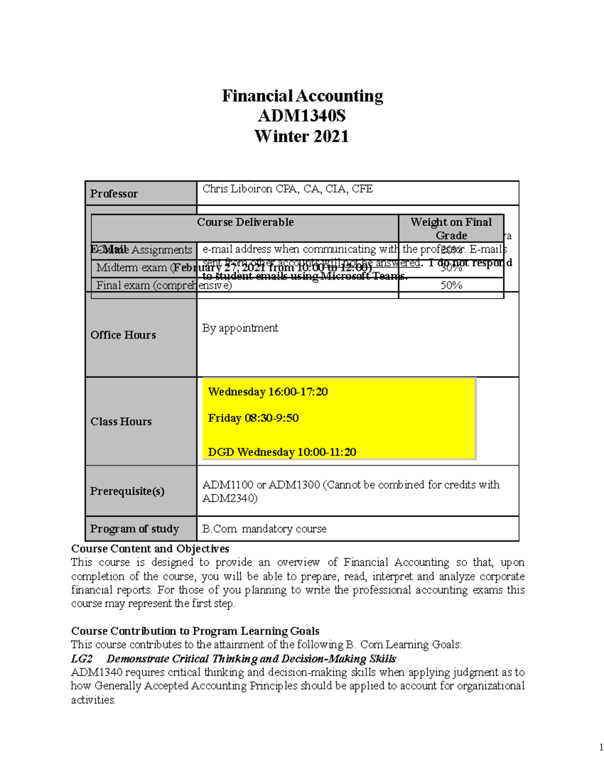 Syllabus - Financial Accounting ADM1340S Winter 2021 Course Content and ...