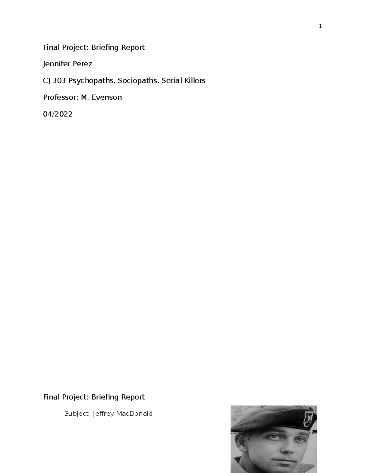 CJ 303 Brief Report Final Project - Final Project: Briefing Report ...
