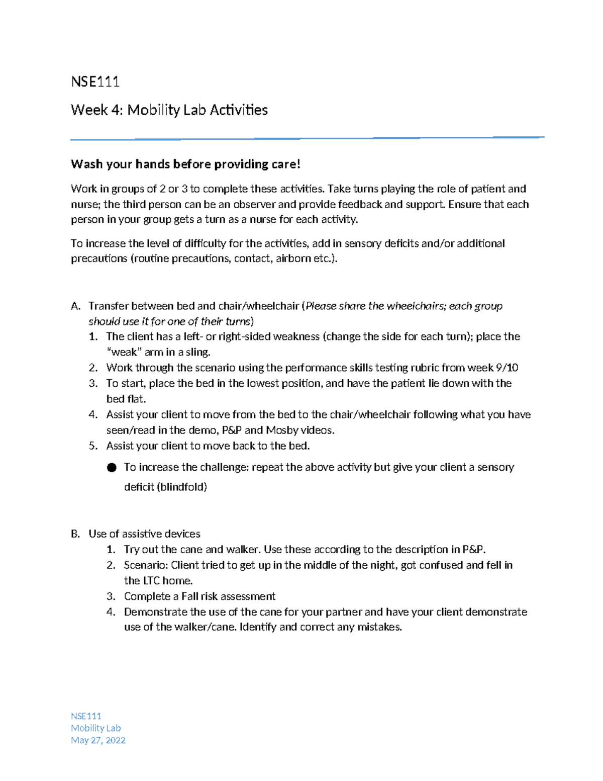 Week 4 Mobility Lab Activity - NSE Week 4: Mobility Lab Activities Wash ...