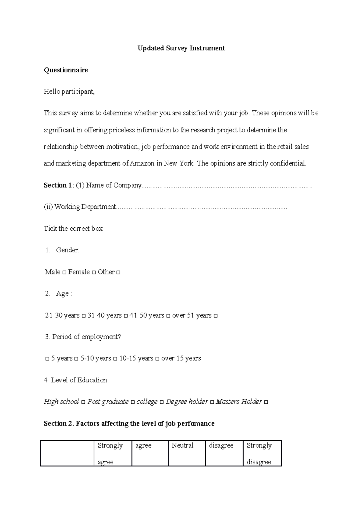 Updated Survey Instrument - Updated Survey Instrument Questionnaire ...