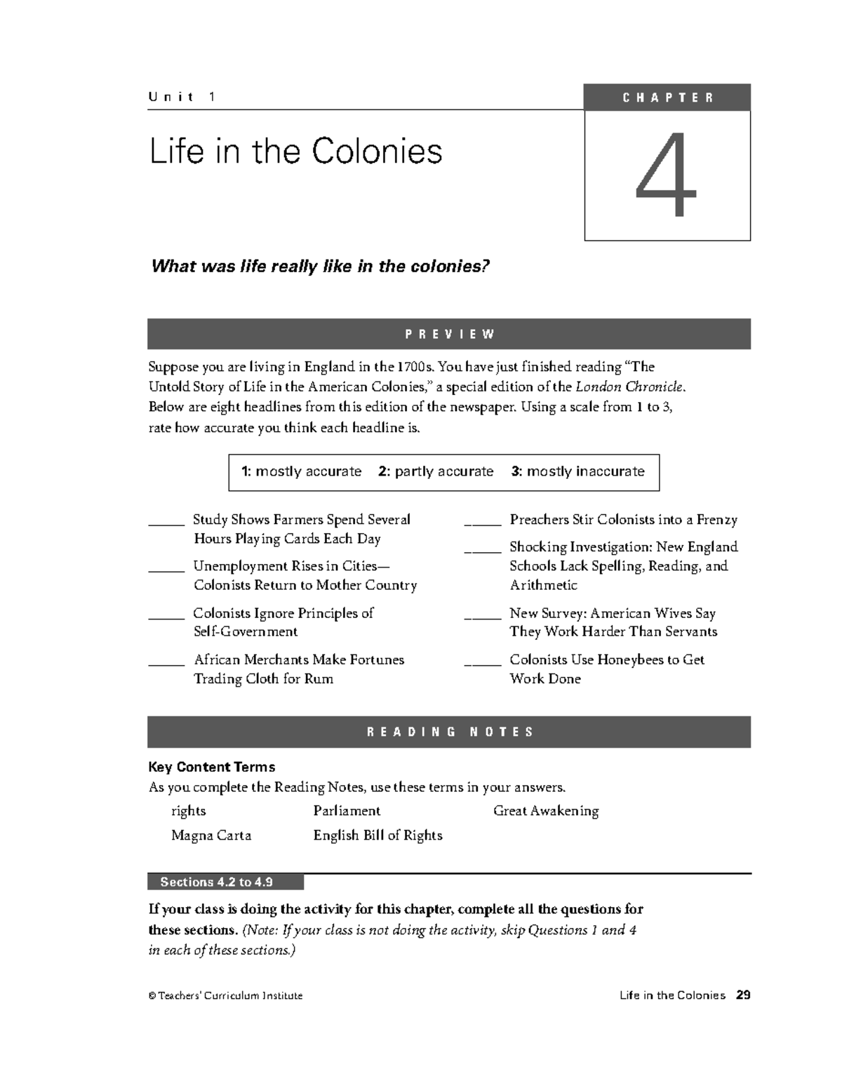 Life in the Colonies PDF reading notes- C-4 - What was life really like ...