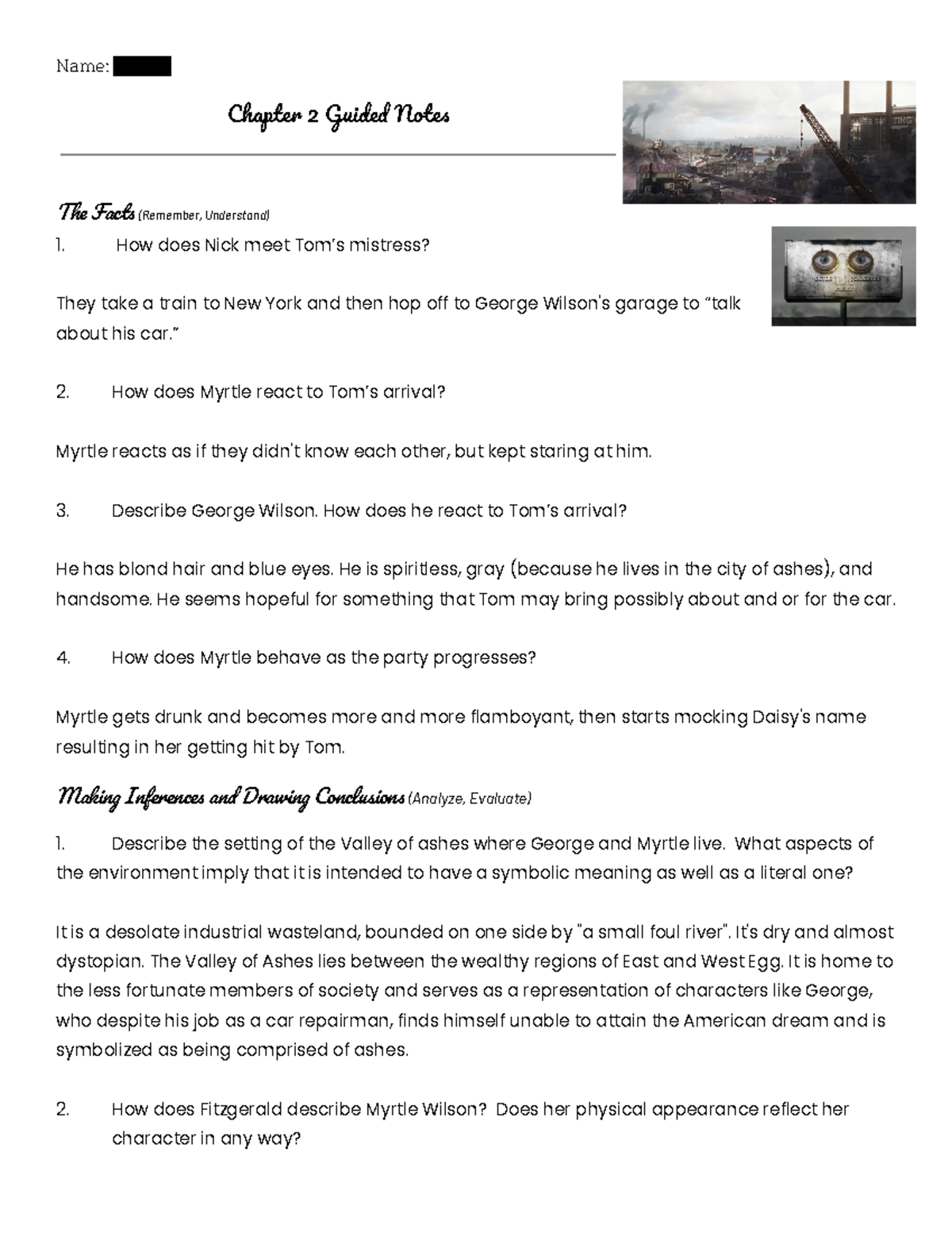 "The Great Gatsby" Chapter 2 Guided Notes - Name: Karina Chapte 2 Guide ...