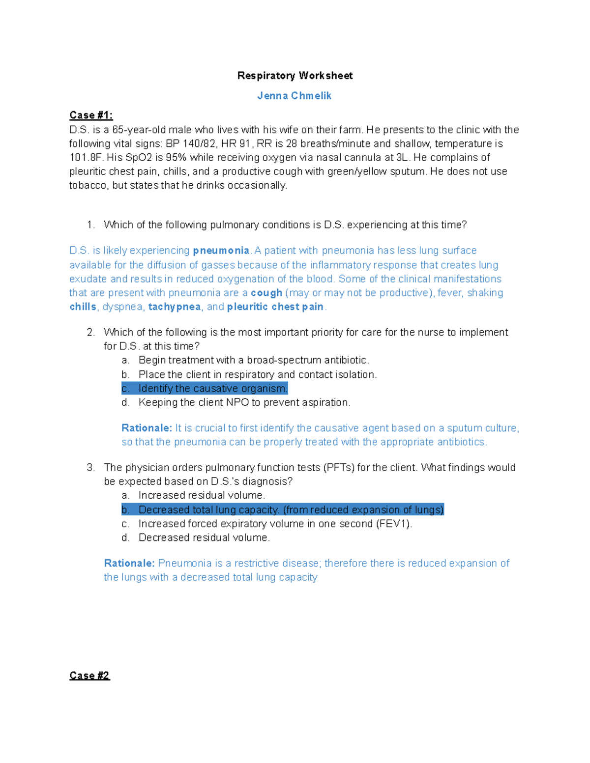 N326 Respiratory Worksheet with Case Study - Respiratory Worksheet ...