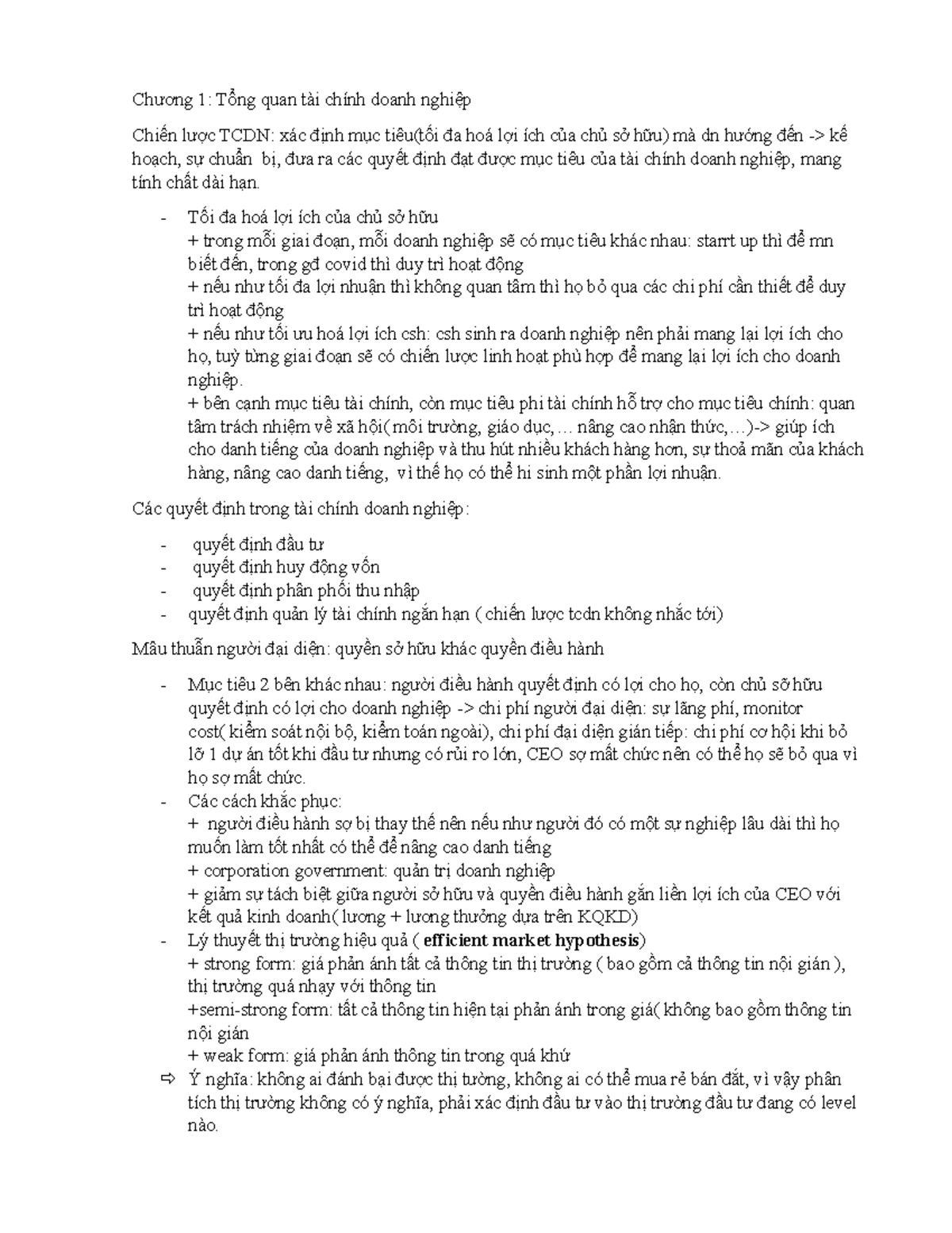 Chiến lược tcdn note - chiến lược tcdn - Chương 1: Tổng quan tài chính doanh nghiệp Chiến lược ...