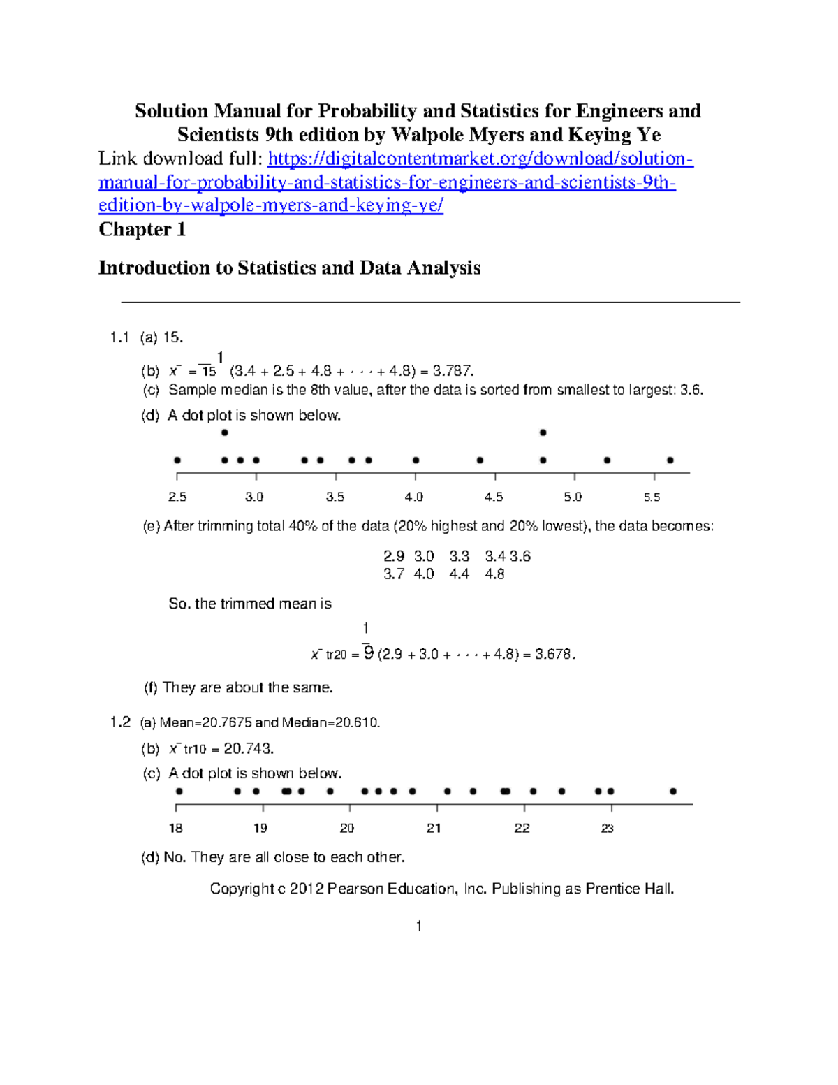 Solution Manual for Probability and Statistics for Engineers and ...