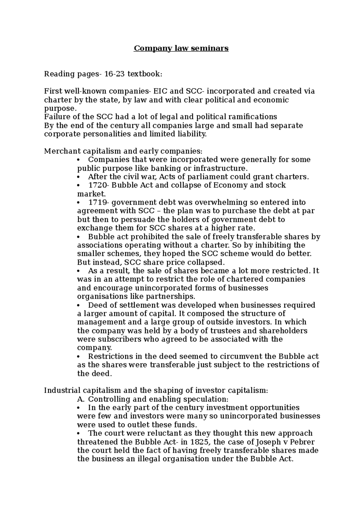 Company law seminars-actual - Company law seminars Reading pages- 16-23 ...