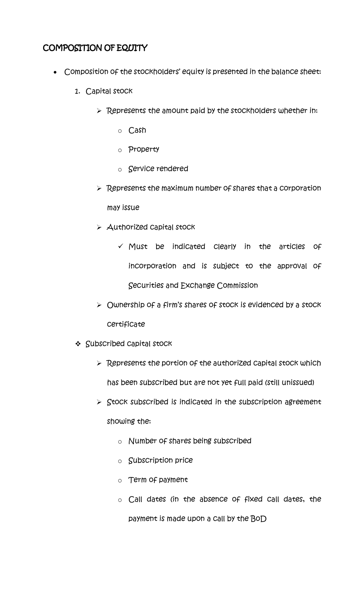 Composition OF Equity - COMPOSITION OF EQUITY Composition of the ...