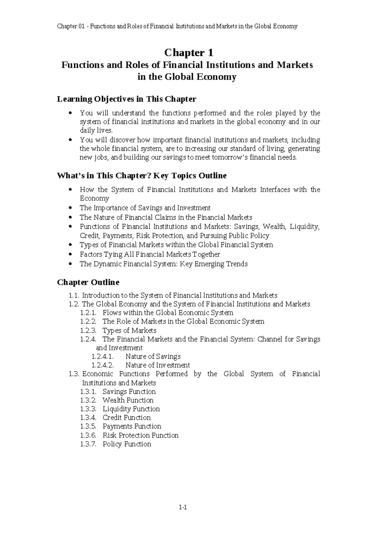 Chapter 01 Functions and Roles of Financial Institutions and Markets in ...