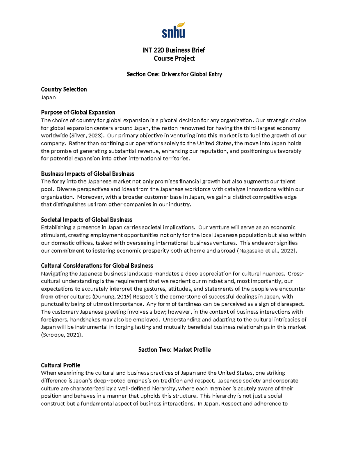 INT 220 Business Brief - INT 220 Business Brief Course Project Section ...