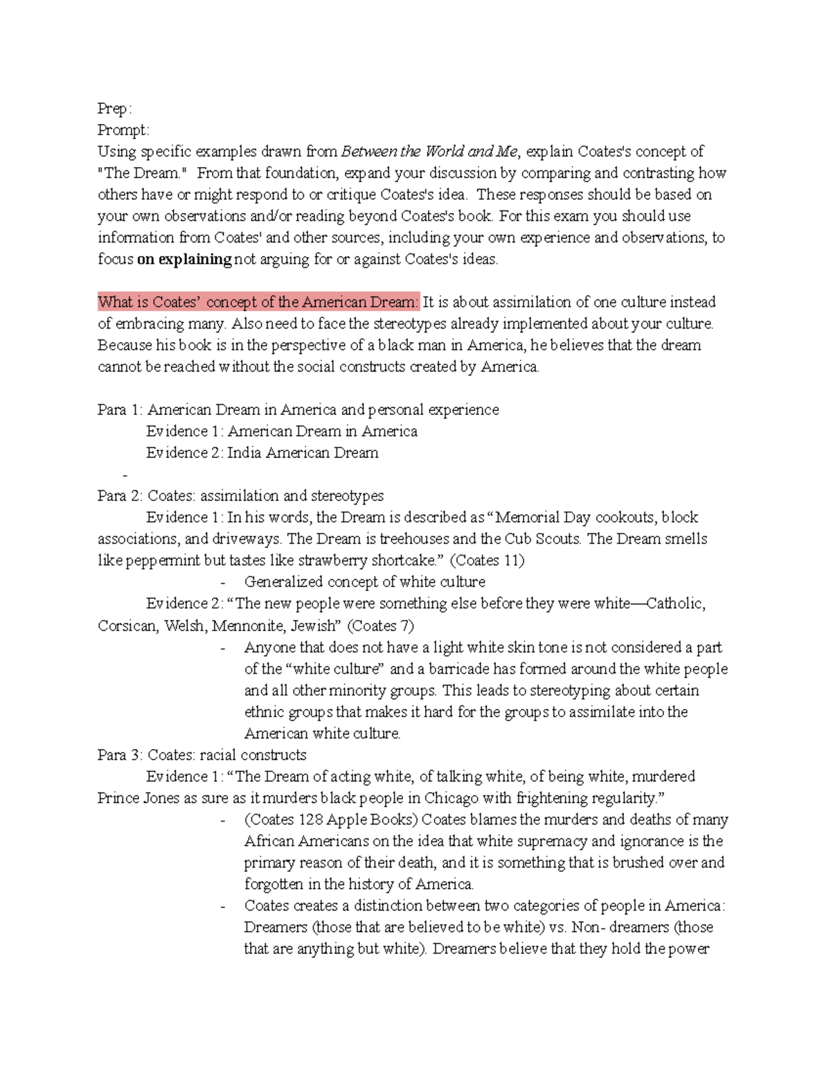 ENGL 001A Final Prep - Prep: Prompt: Using specific examples drawn from ...