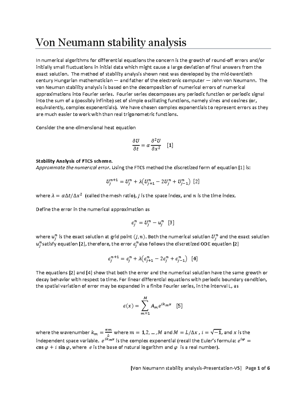 Von neumann stability analysis-presentation-v5 - Von Neumann stability ...
