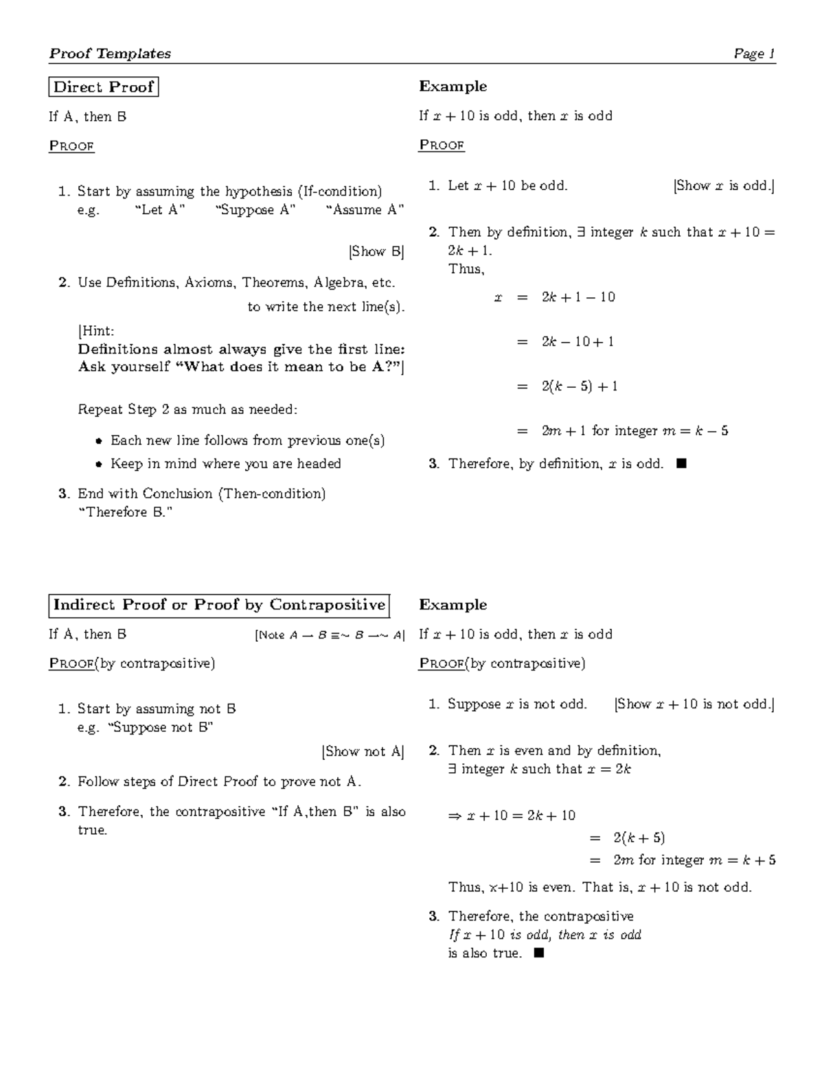 Proof Templates CSC510 - Proof Templates Page 1 Direct Proof If A, then ...