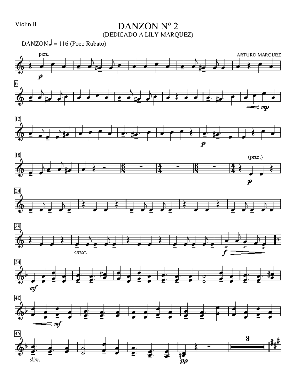 Partitura de la canción Danzón 2 para Violín - DANZON Nº 2 ARTURO ...