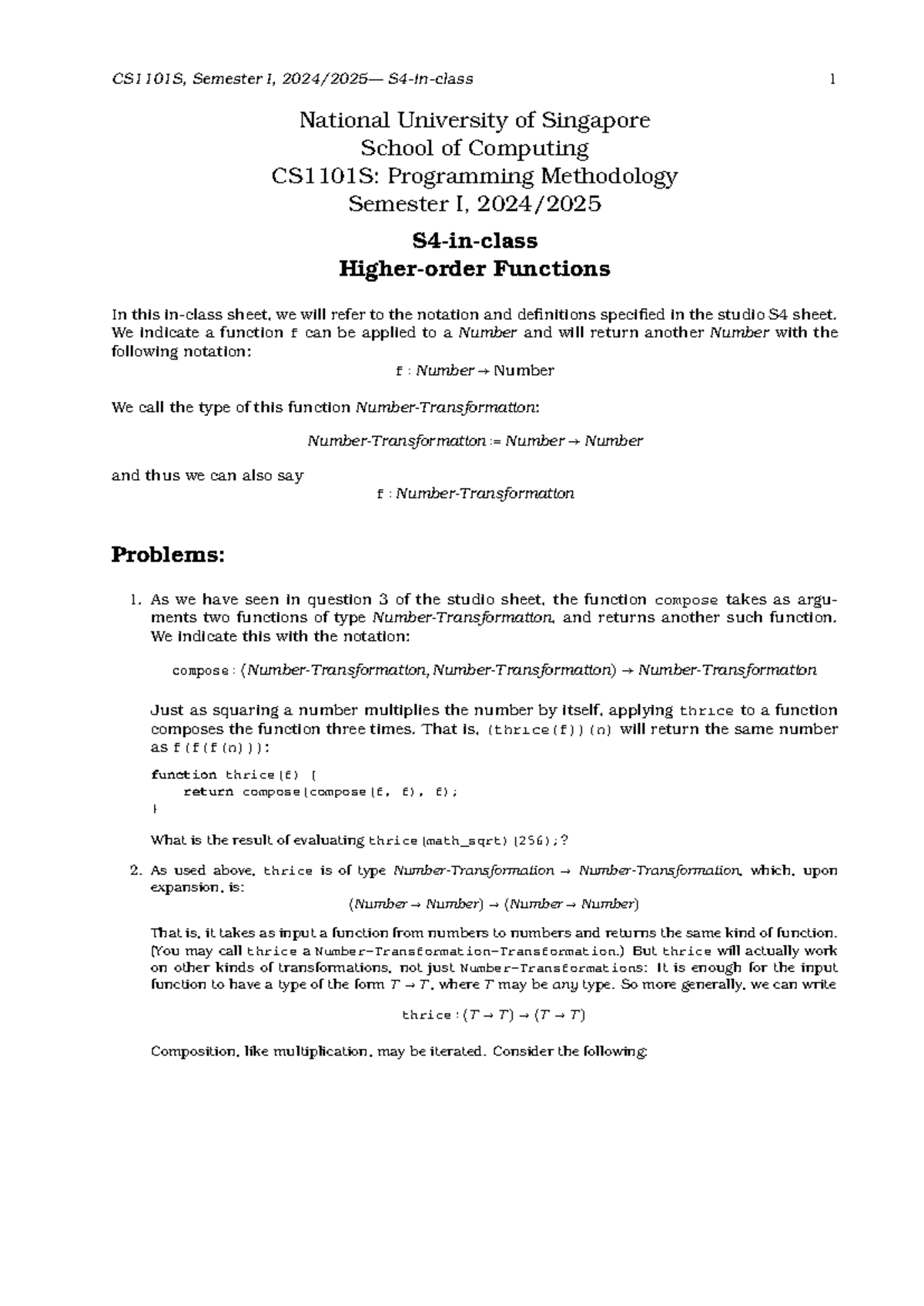 Studio S4 in class - CS1101S, Semester I, 2024/2025— S4-in-class 1 ...