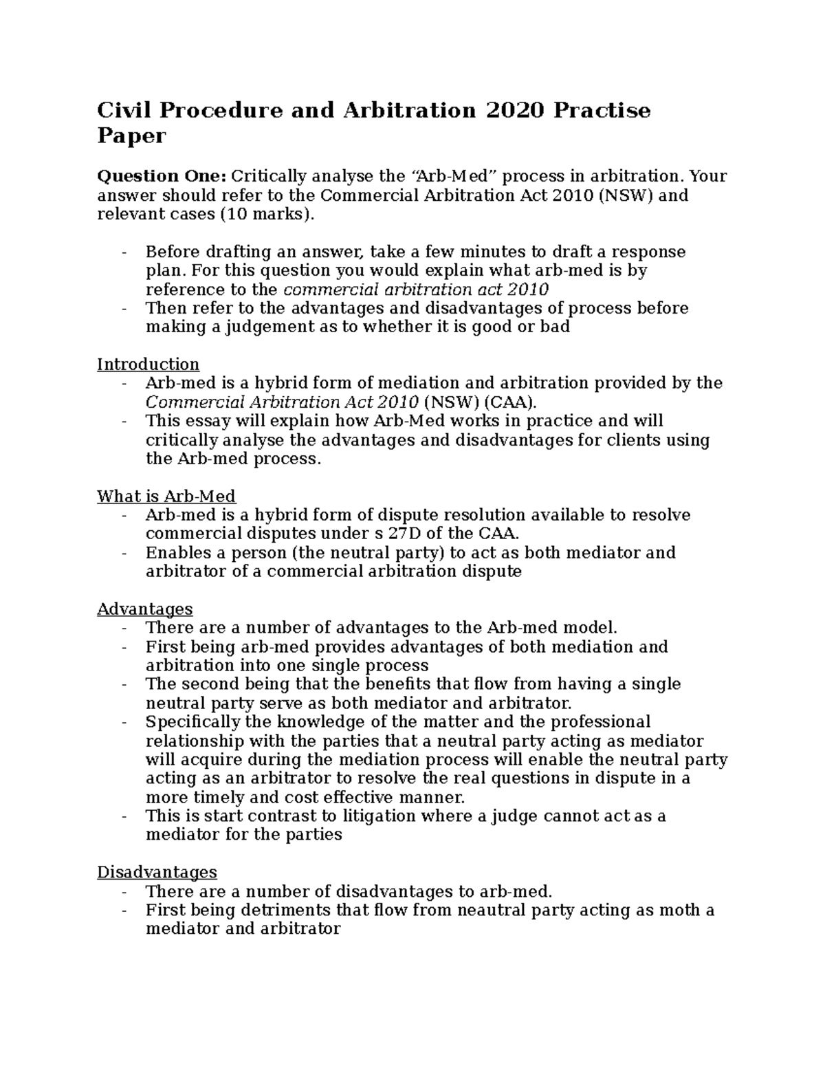 2020 - Practise Paper - Civil Procedure and Arbitration 2020 Practise ...