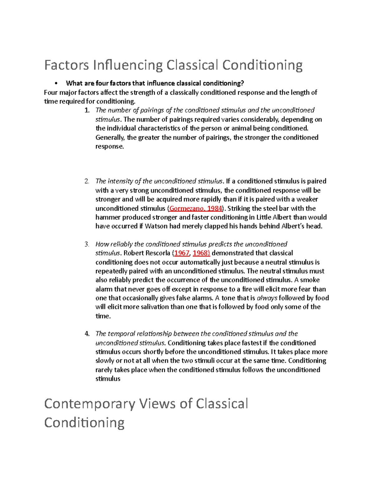 Chapter 5.1 - classical conditioning - summary - Factors Influencing ...