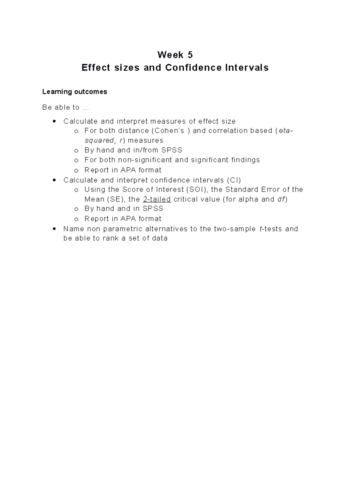 Week 5 workbook with answers - Week 5 Effect sizes and Confidence ...