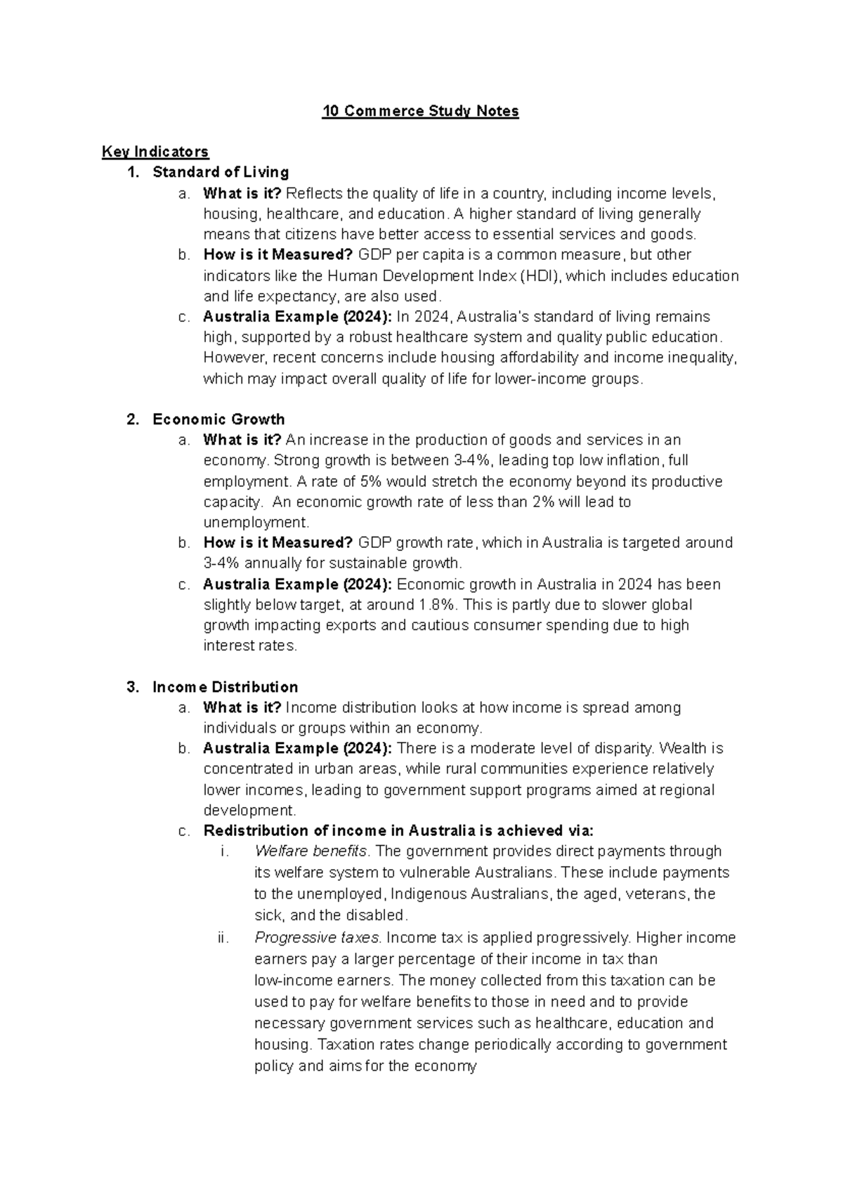 10 Commerce Study Notes (1) - 10 Commerce Study Notes Key Indicators ...