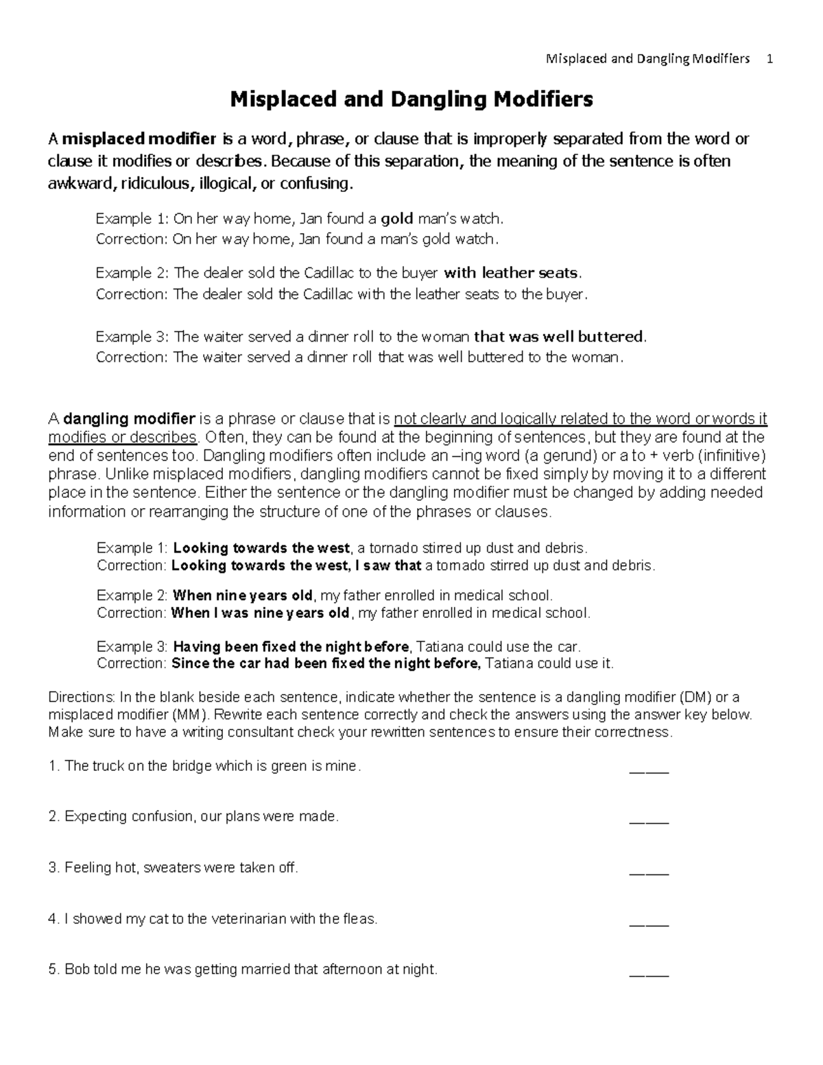 Modifiers EQT Review Lecture Notes 4 Misplaced And Dangling