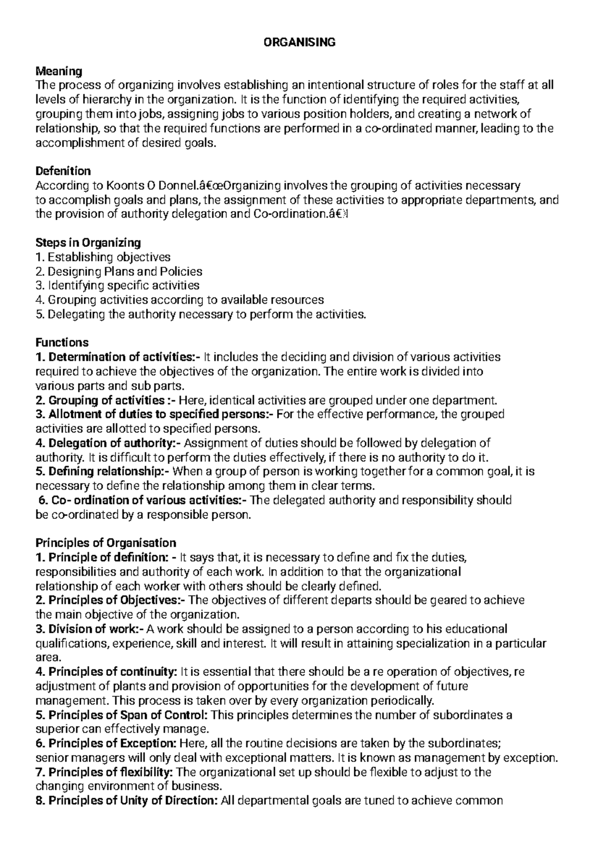 Organising - Notes - ORGANISING Meaning The process of organizing ...