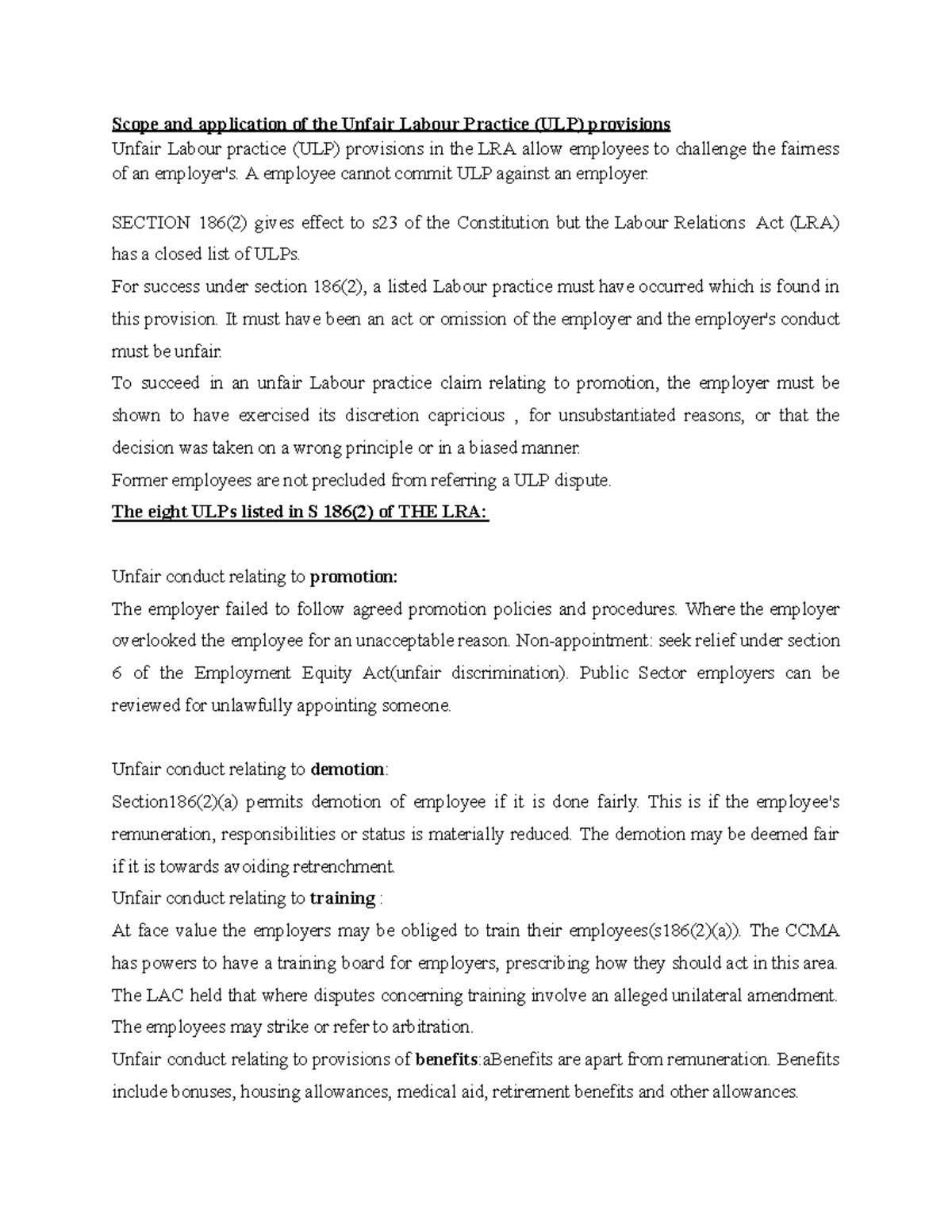 Advanced Labour LAW Topic 4 Notes - Scope and application of the Unfair ...