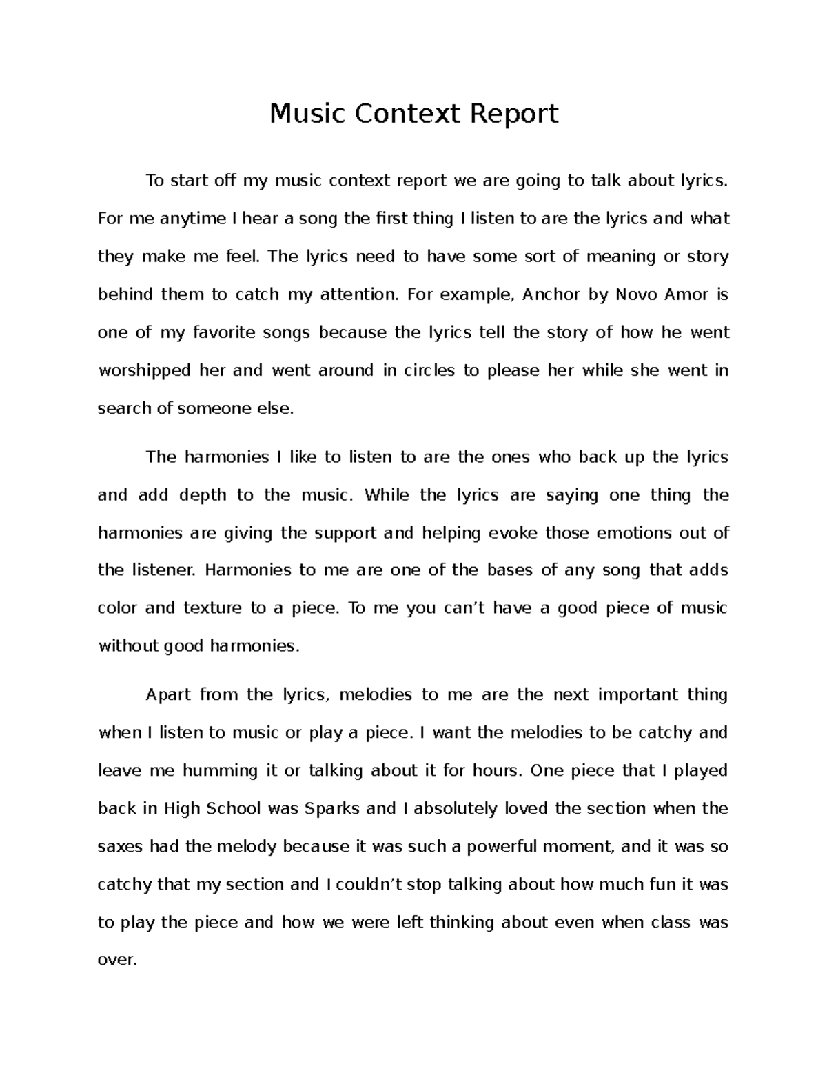 Music Context Report - For me anytime I hear a song the first thing I ...