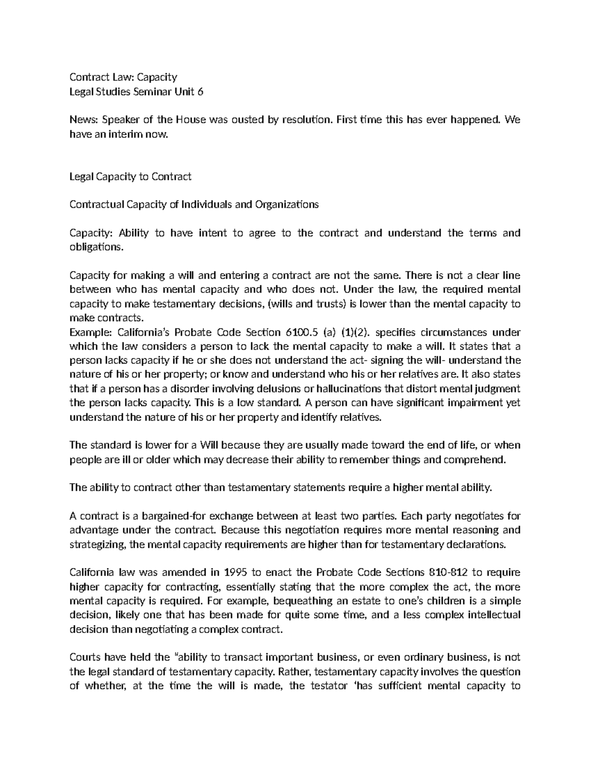 Legal Capacity to Contract - Contract Law: Capacity Legal Studies ...