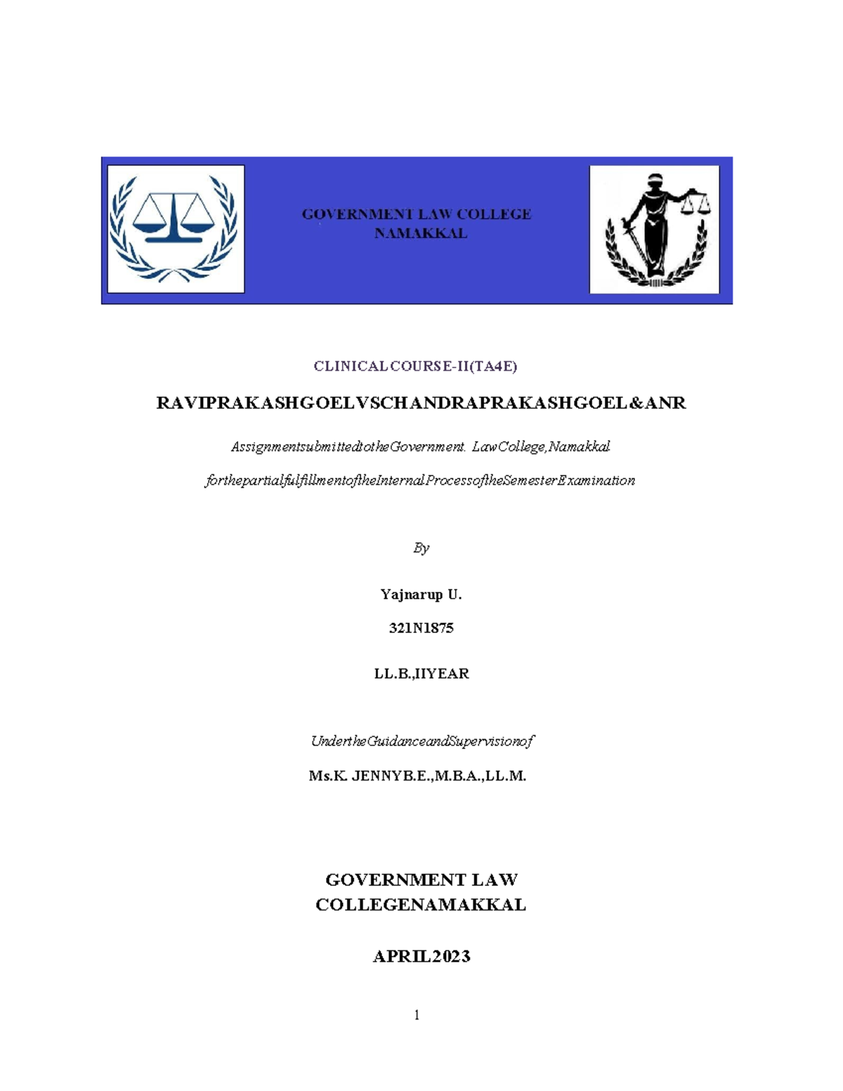 NBCC 1 - Case study moot - CLINICALCOURSE-II(TA4E ...