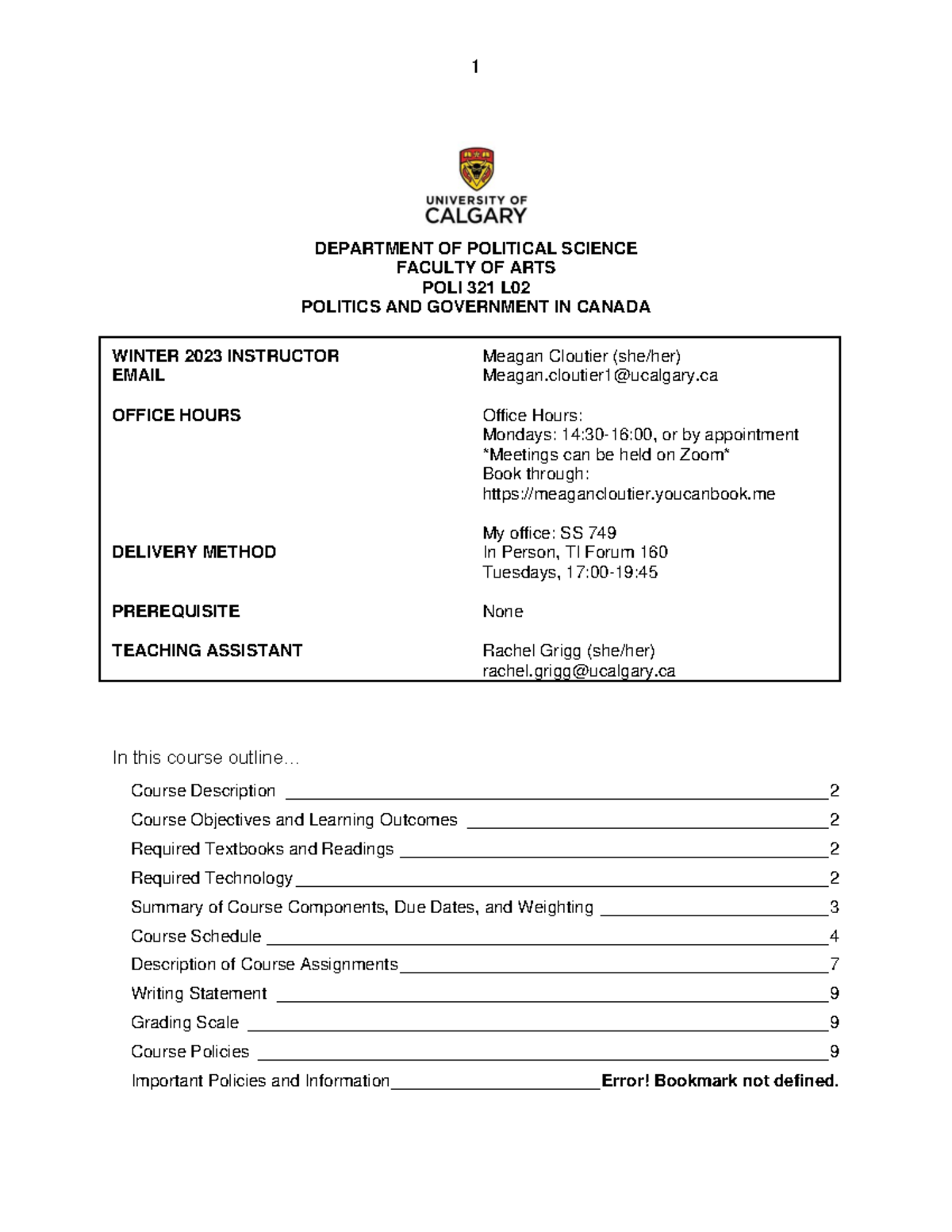 POLI321 W2023 LEC2 outline - DEPARTMENT OF POLITICAL SCIENCE FACULTY OF ...