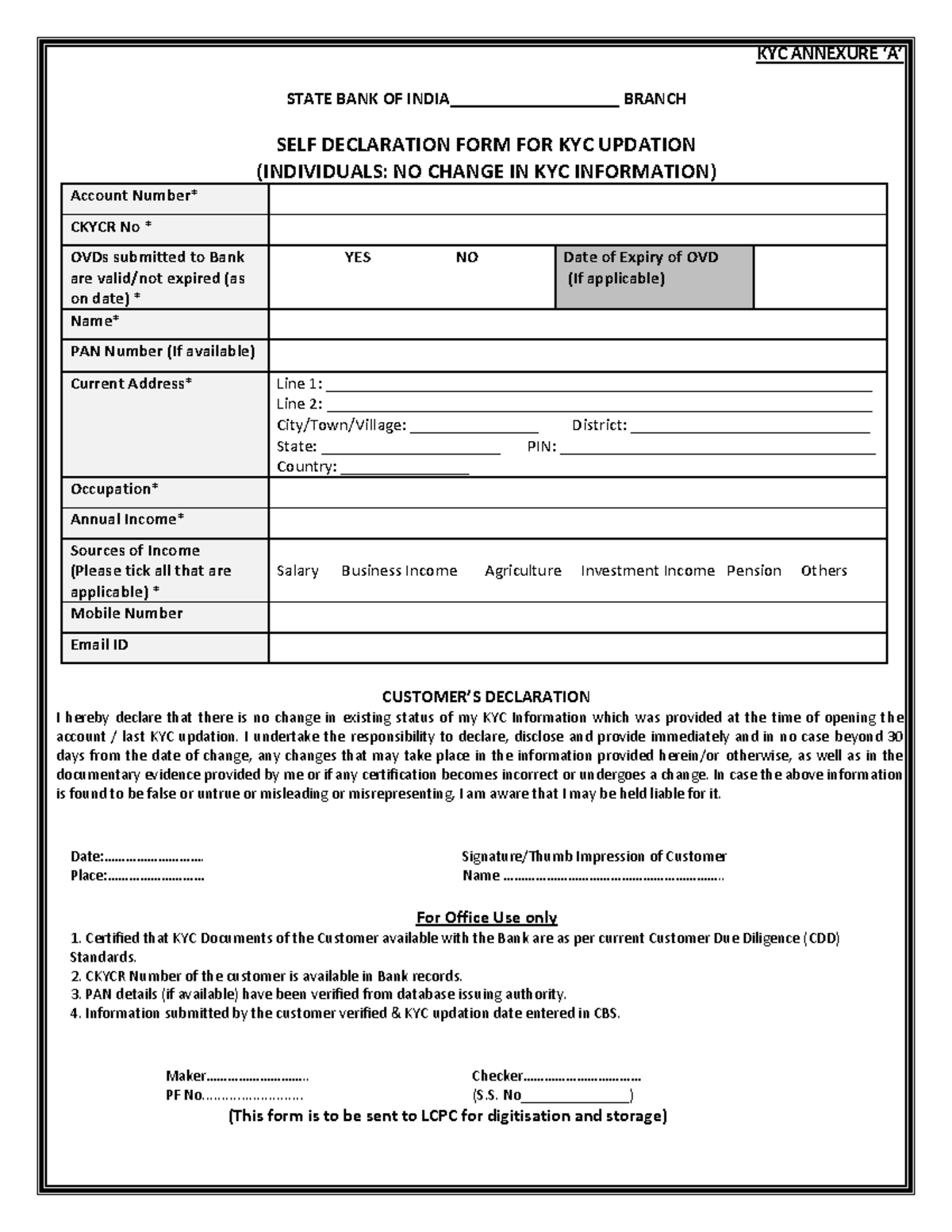 05092022 Annex A SELF Declaration FORM FOR KYC Updation (1) - KYC ...