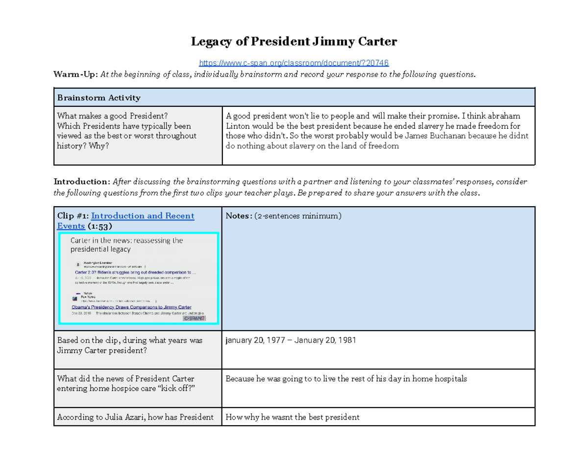 Jesus Serrano - Legacy of Jimmy Carter - Legacy of President Jimmy ...