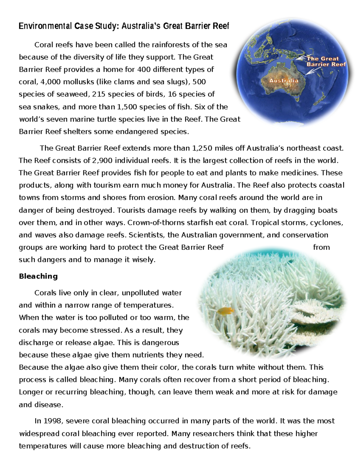 Reneya’s Copy of environmental case study great barrier reef - Environmental Case Study ...